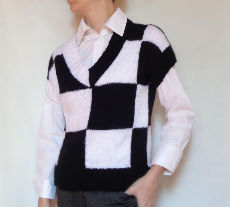 Wednesday Addams Checkered Vest Black White Blocked Sweater Plaid ...