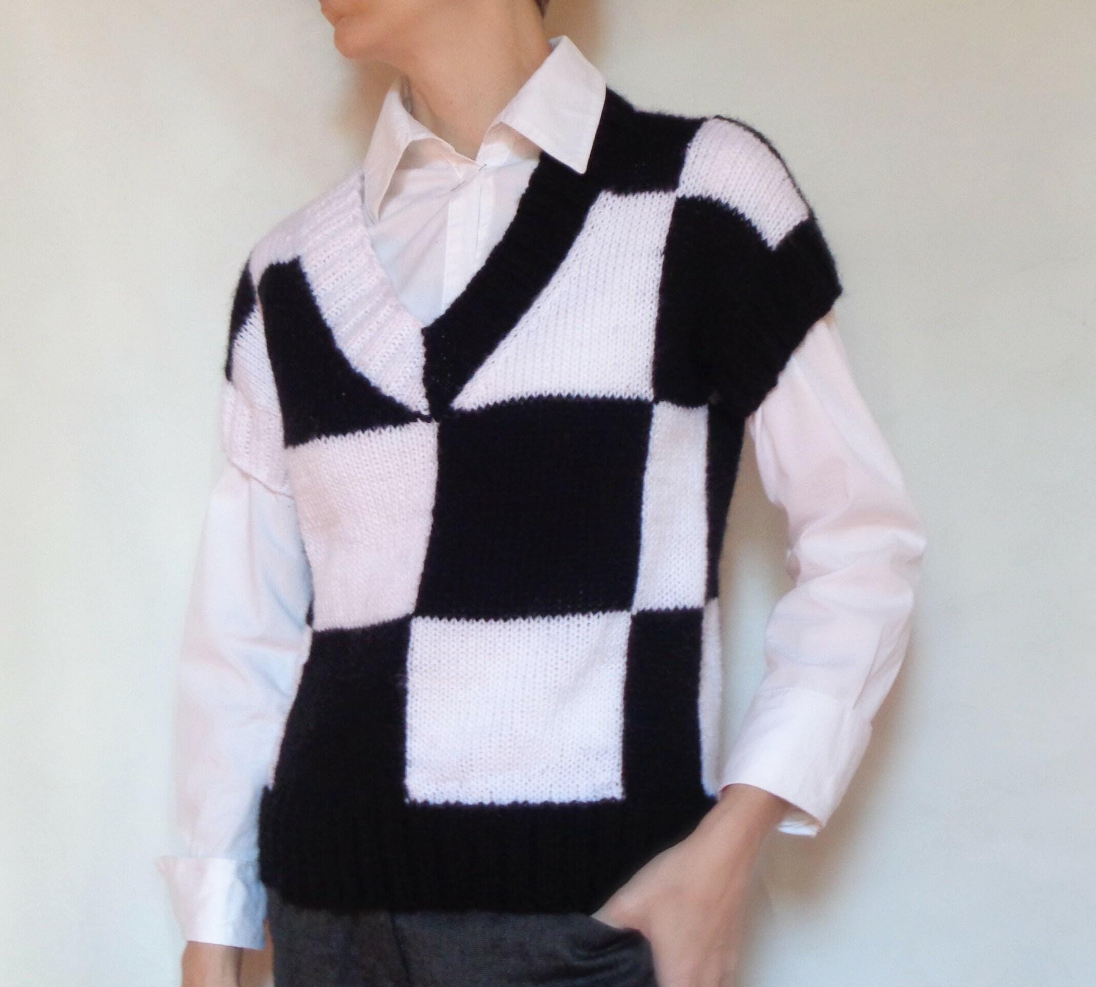 Wednesday Addams Checkered Vest Black White Blocked Sweater Plaid ...