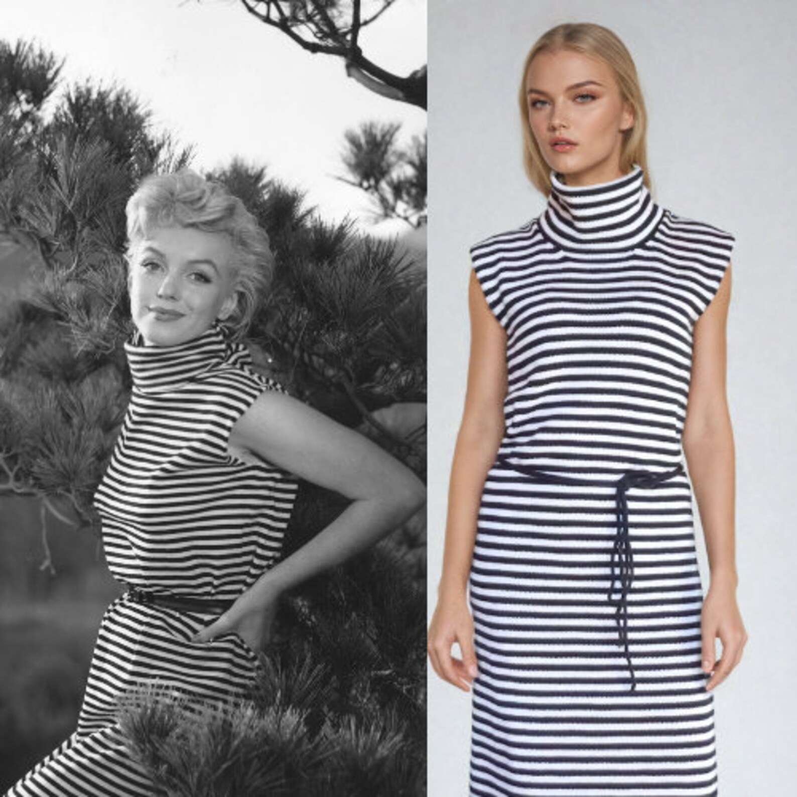 Marilyn Monroe Striped Dress Turtleneck White Black Jayne Mansfield 5927