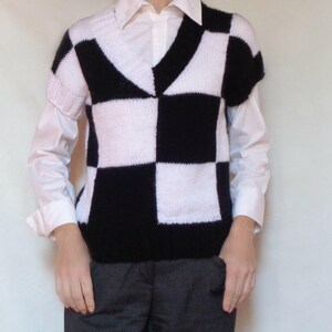 Wednesday Addams Checkered Vest Black White Blocked Sweater Plaid ...