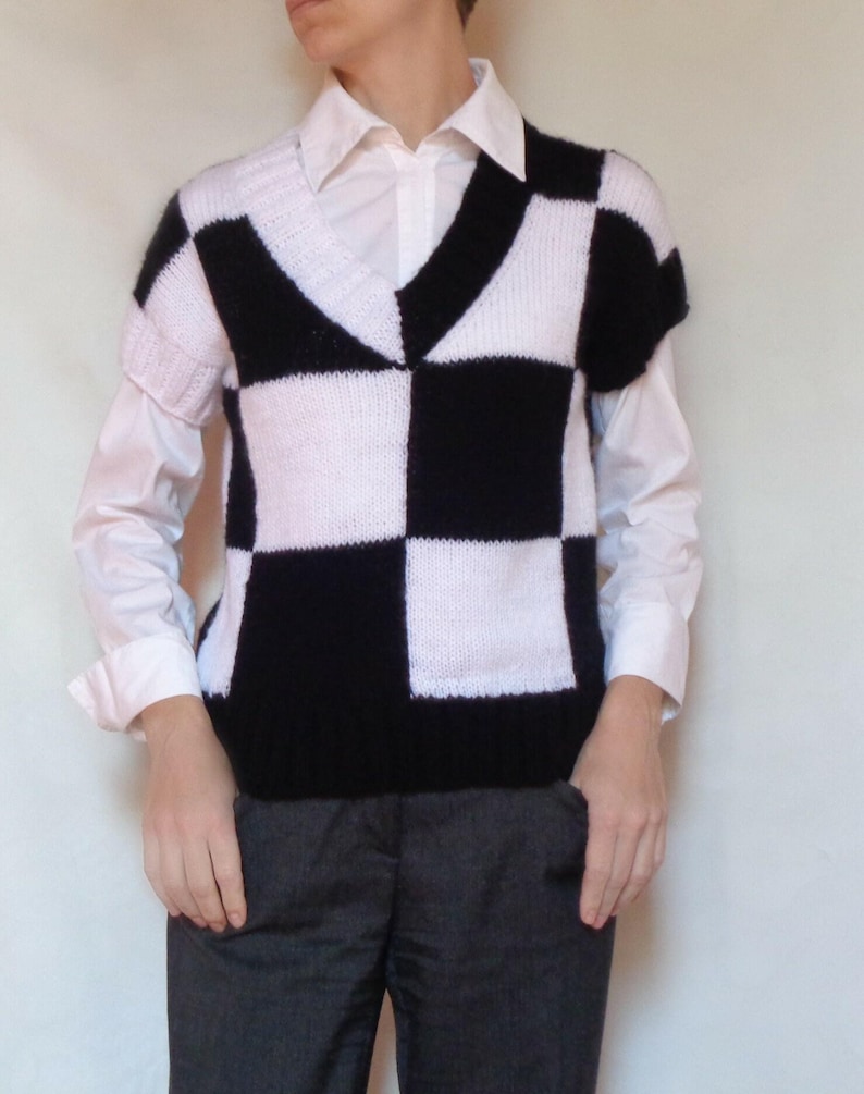 Wednesday Addams Checkered Vest Black White Blocked Sweater Plaid ...