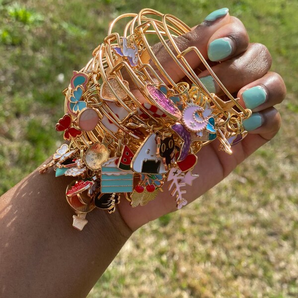 Gold Charm Bangle - Etsy