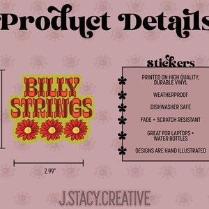 Billy Strings Vinyl Sticker Red Daisy BMFS Bluegrass Laptop Decal Water Bottle Sticker ...