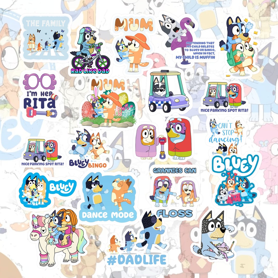 40 Pack of BLUEY STICKERS Bluey Decals Janet and Rita - Etsy