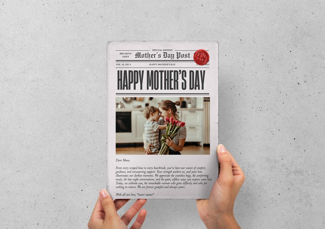 Editable Mother’s Day Newspaper Template – Printable Mom Gift From ...