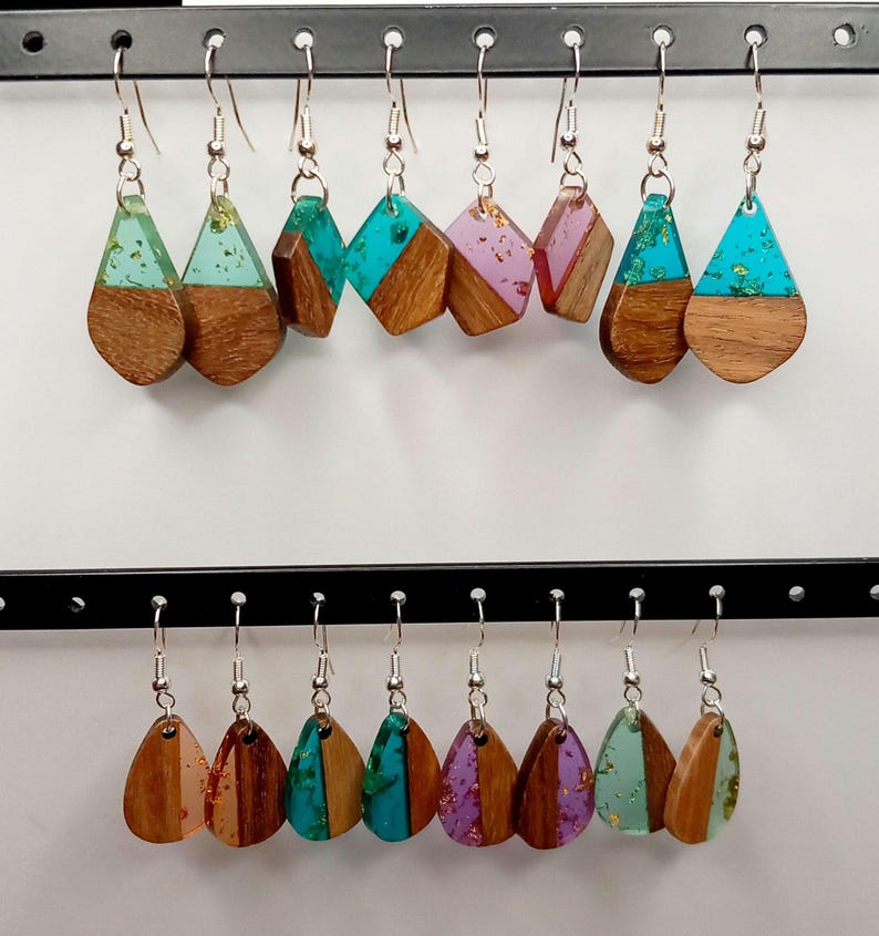 Transparent Resin & Wooden Dangle Earrings - Etsy