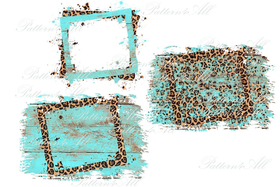 PNG Distressed Leopard Print Sublimation Patches,turquoise Wood ...
