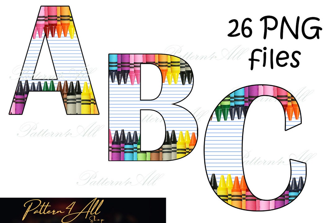 Alfabeto de sublimación de crayones, imágenes prediseñadas del alfabeto ...