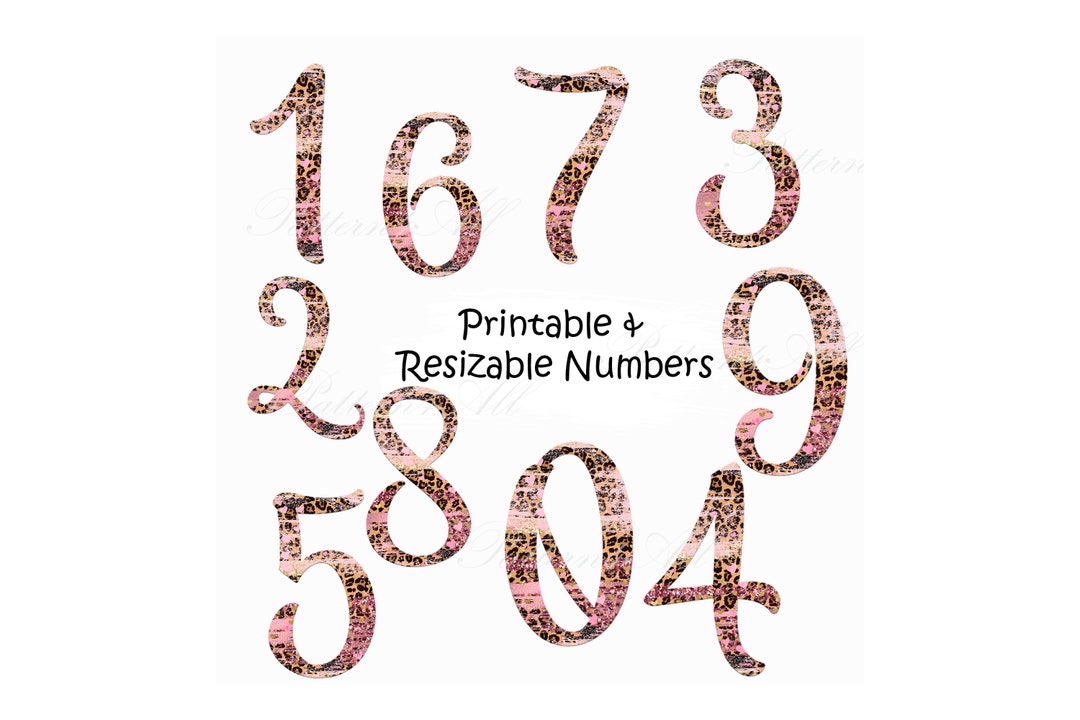Printable & Resizable Numbersleopard Pink Glitter Numbers - Etsy
