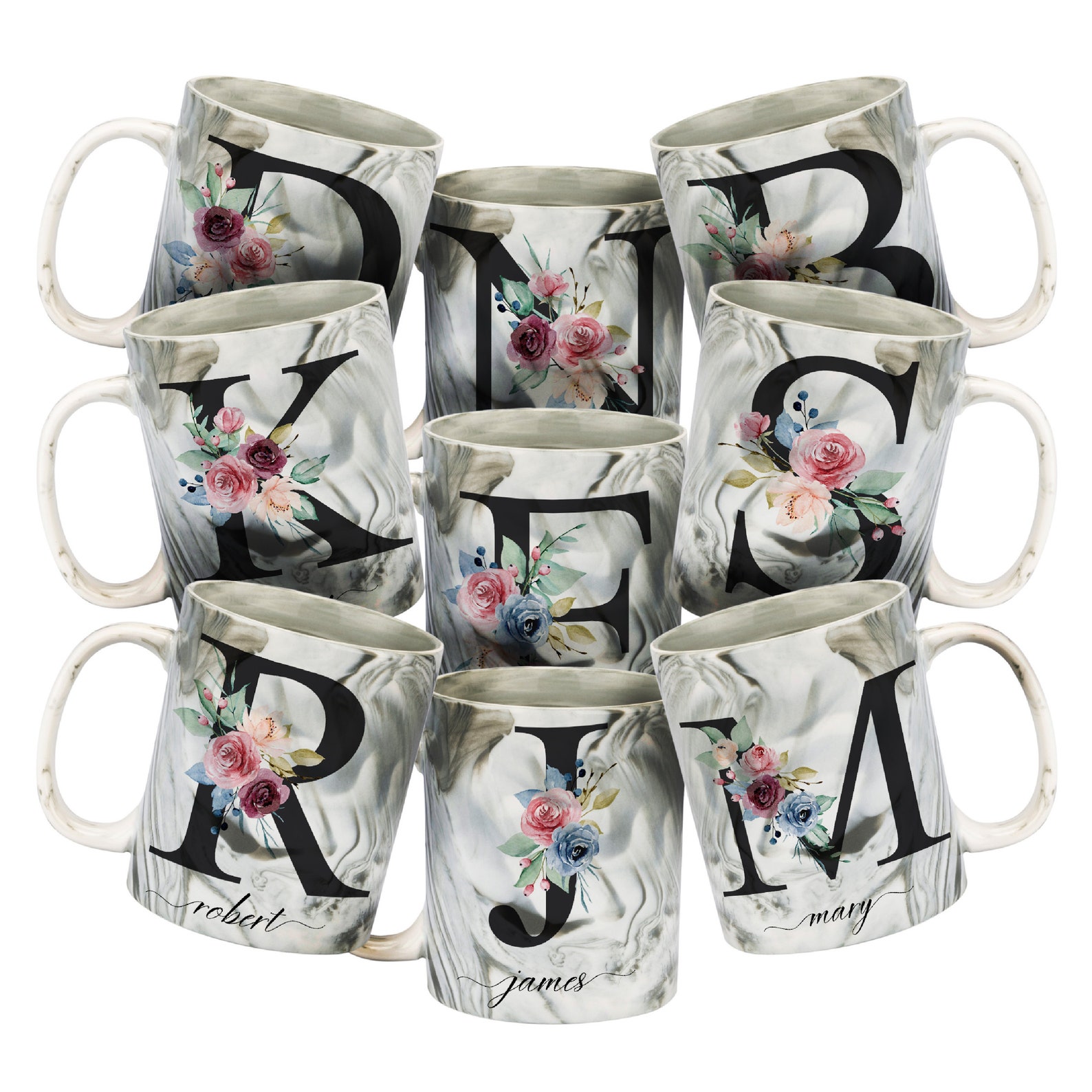 Floral Monogram Initial Name Personalized Coffee Mug Gift - Etsy