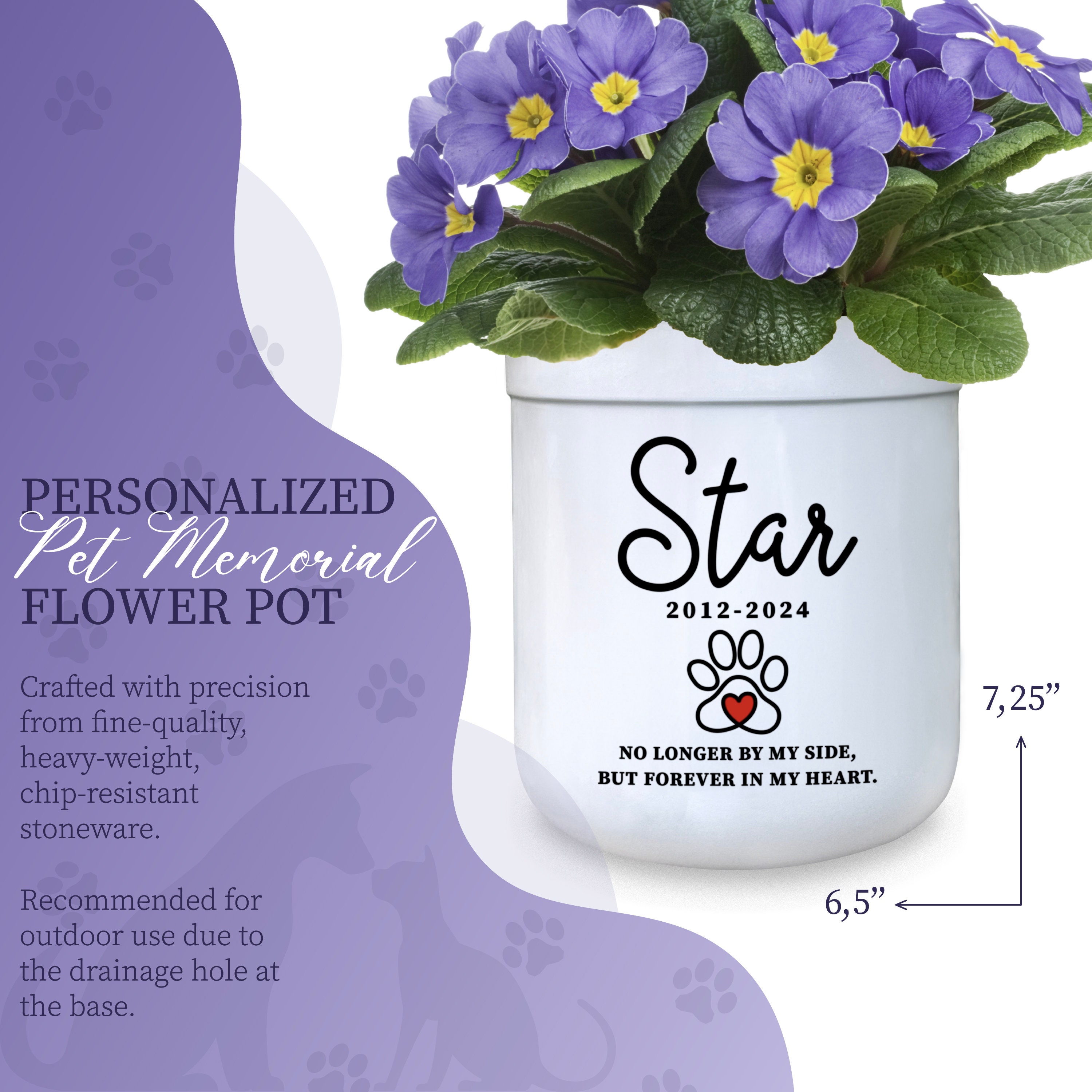 Personalized Ceramic Planter, Memorial Flower Pot, Custom Pet Memorial ...