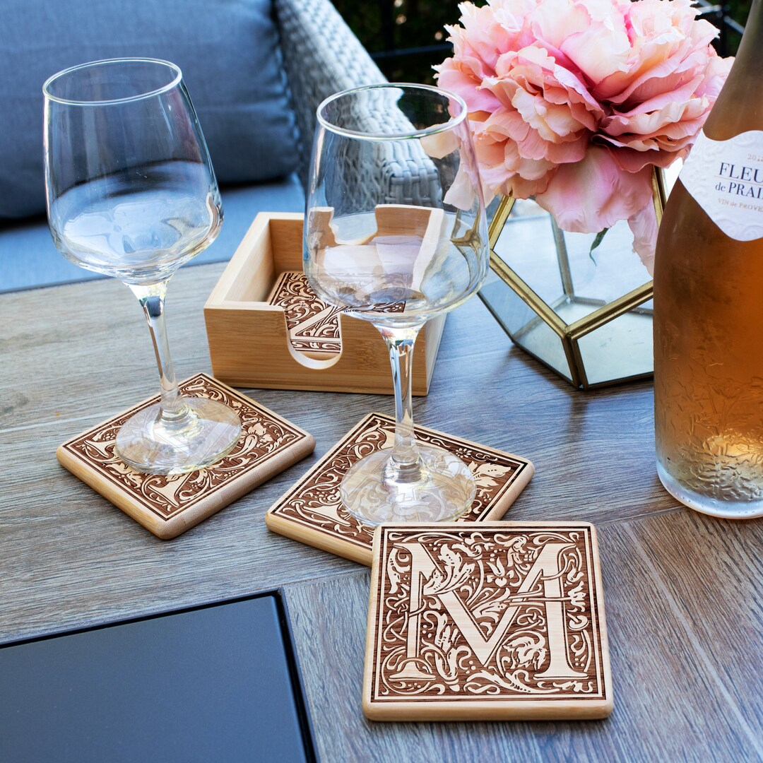 Personalized Coasters, Square 4 Bamboo Coaster Set W/ Holder ...