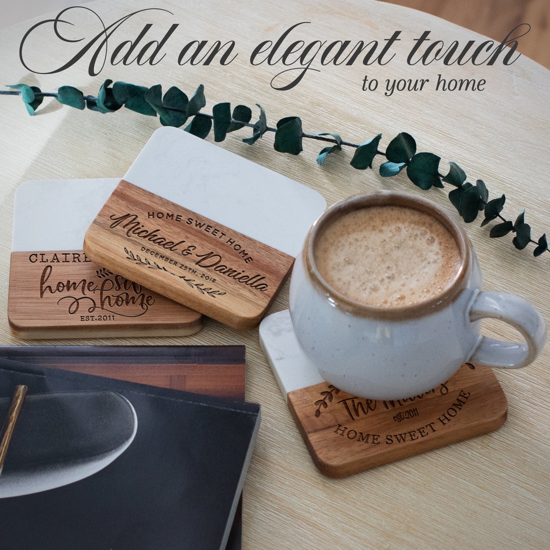 Coasters Personalized, Custom Engraved Marble Wood Coasters, Coaster ...