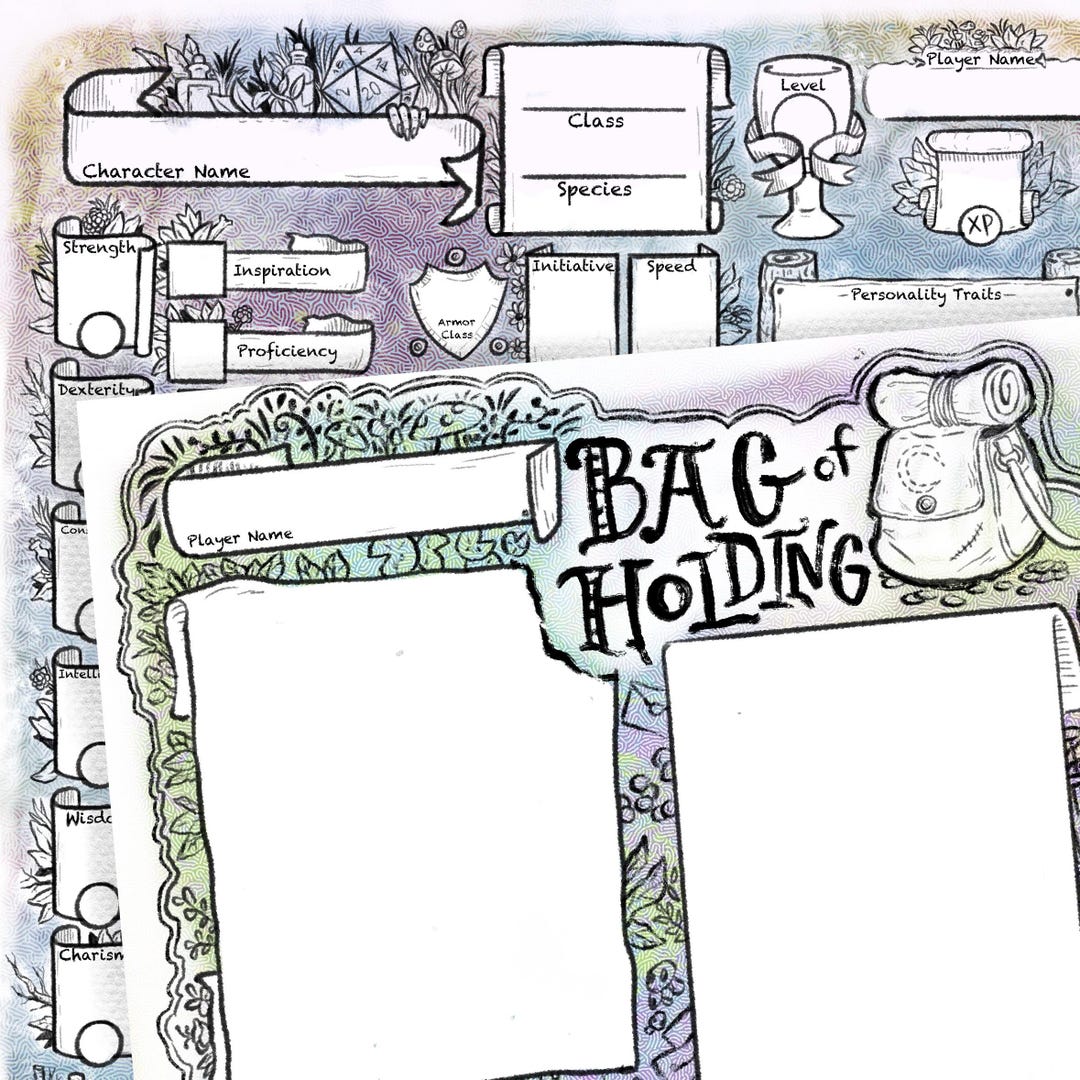 Whimsical Dnd Character Inventory Sheet Printable Fantasy, Dungeons ...