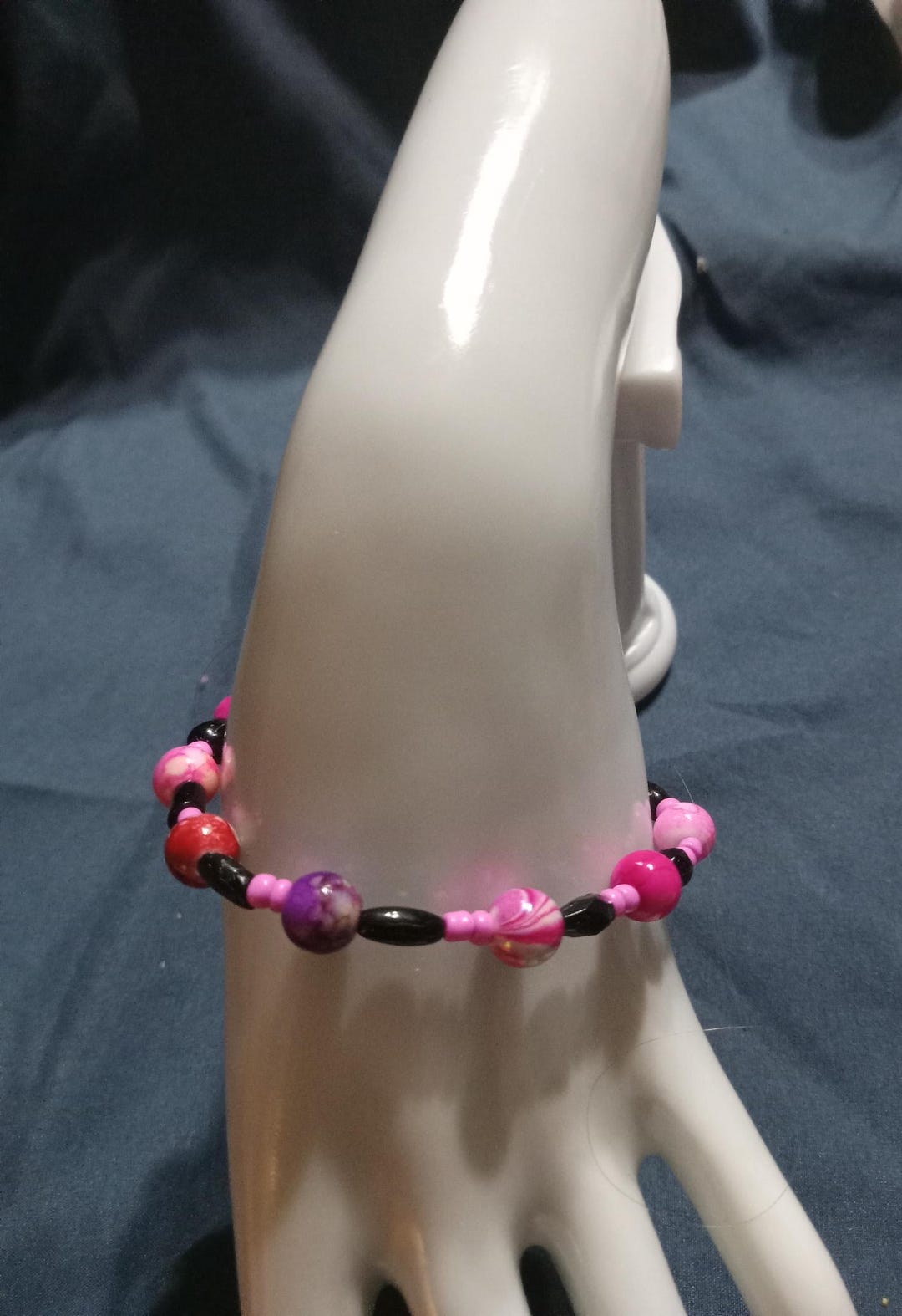 Pinks and Black, One of a Kind, Homemade Beaded Bracelet. With a ...