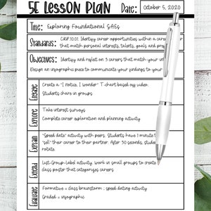 EDITABLE Lesson Plan Template 5E Lesson Plan Template - Etsy
