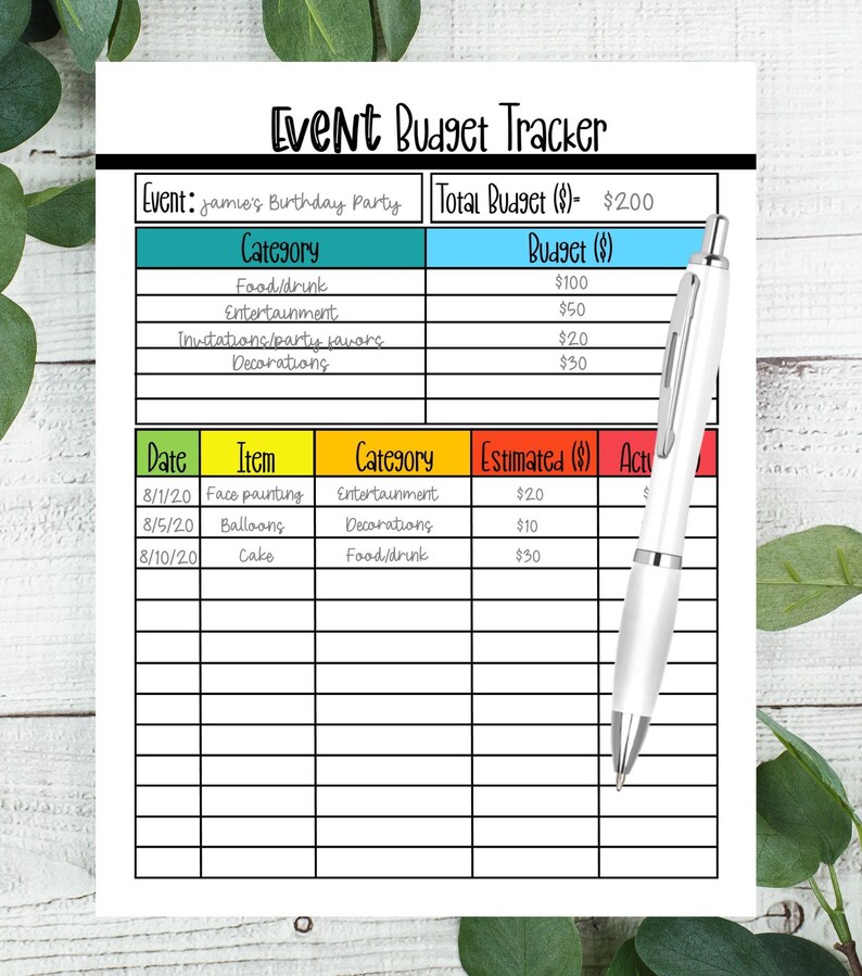 EDITABLE Event Budget Tracker, Colorful Event Planner Printable ...
