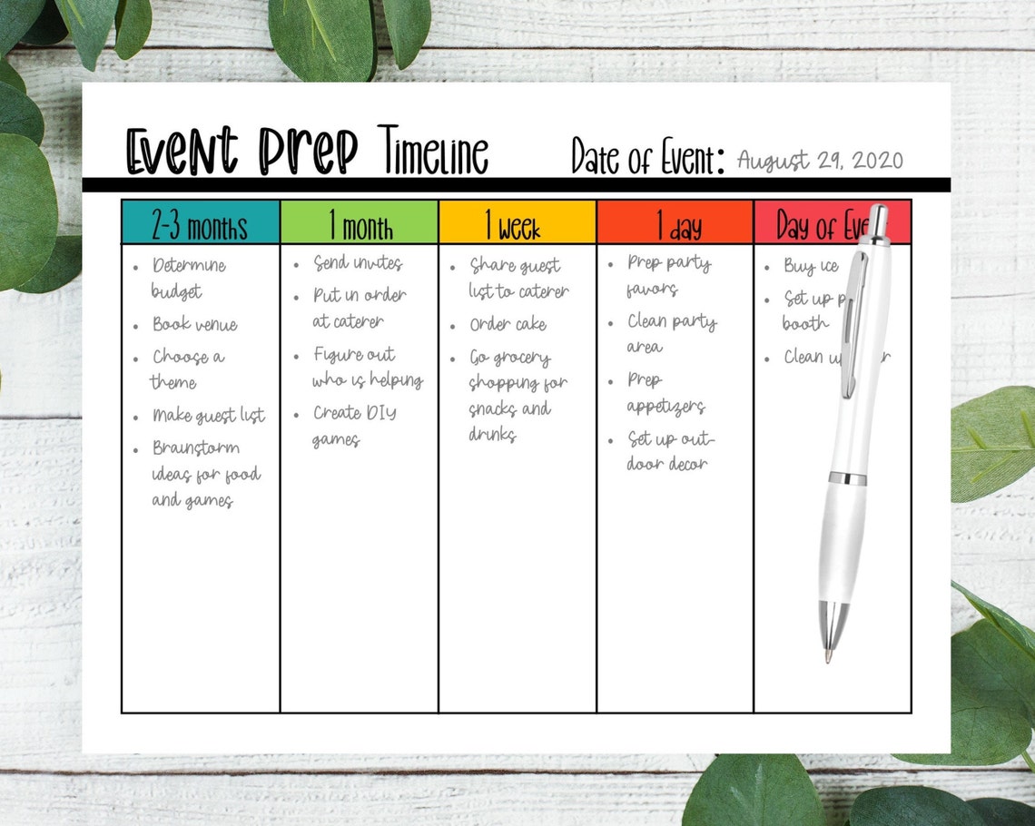Event Prep Timeline Printable Colorful Event Planner | Etsy