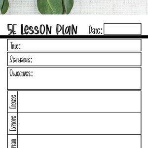 EDITABLE Lesson Plan Template 5E Lesson Plan Template - Etsy