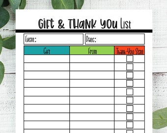 Gift Thank You List - Etsy
