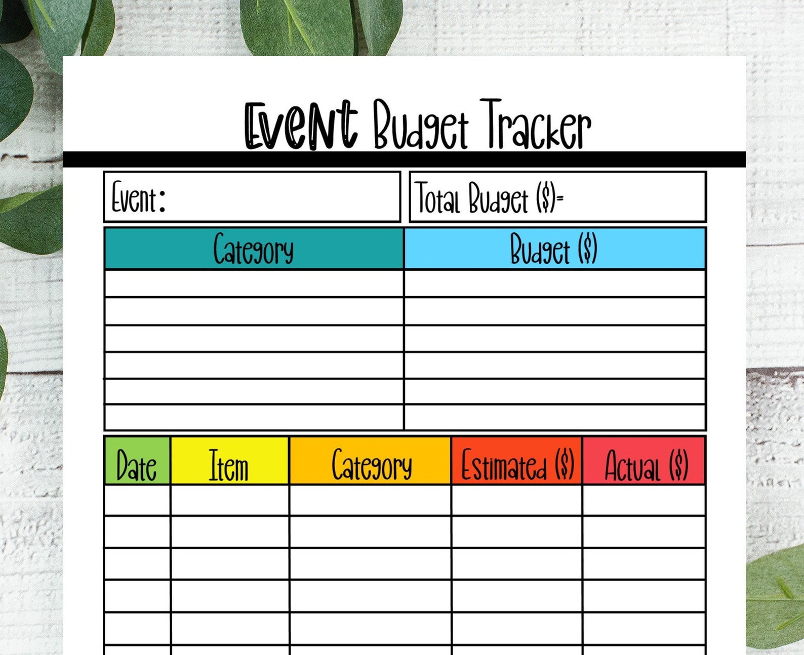 EDITABLE Event Budget Tracker, Colorful Event Planner Printable ...