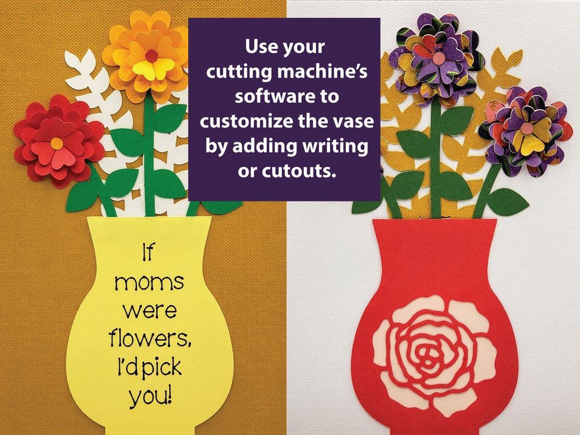 Vase With 3D Flowers SVG and DXF Cutting Files Paper Craft for Cricut ...