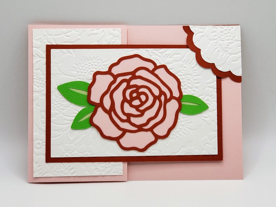 Rose Greeting Card SVG and DXF Cutting Files Corner Tuck All Occasion ...