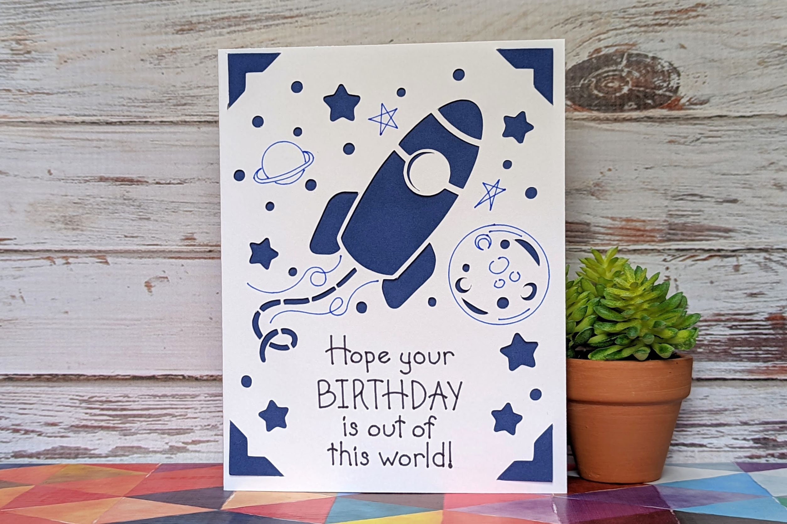 Birthday Card SVG Cut File Rocket Birthday Card for Cricut - Etsy