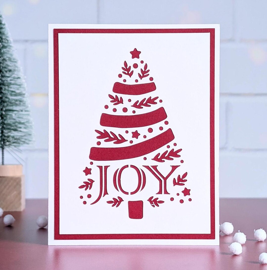 Christmas Card SVG Cut File for Cricut, Joy Christmas Tree Card SVG ...