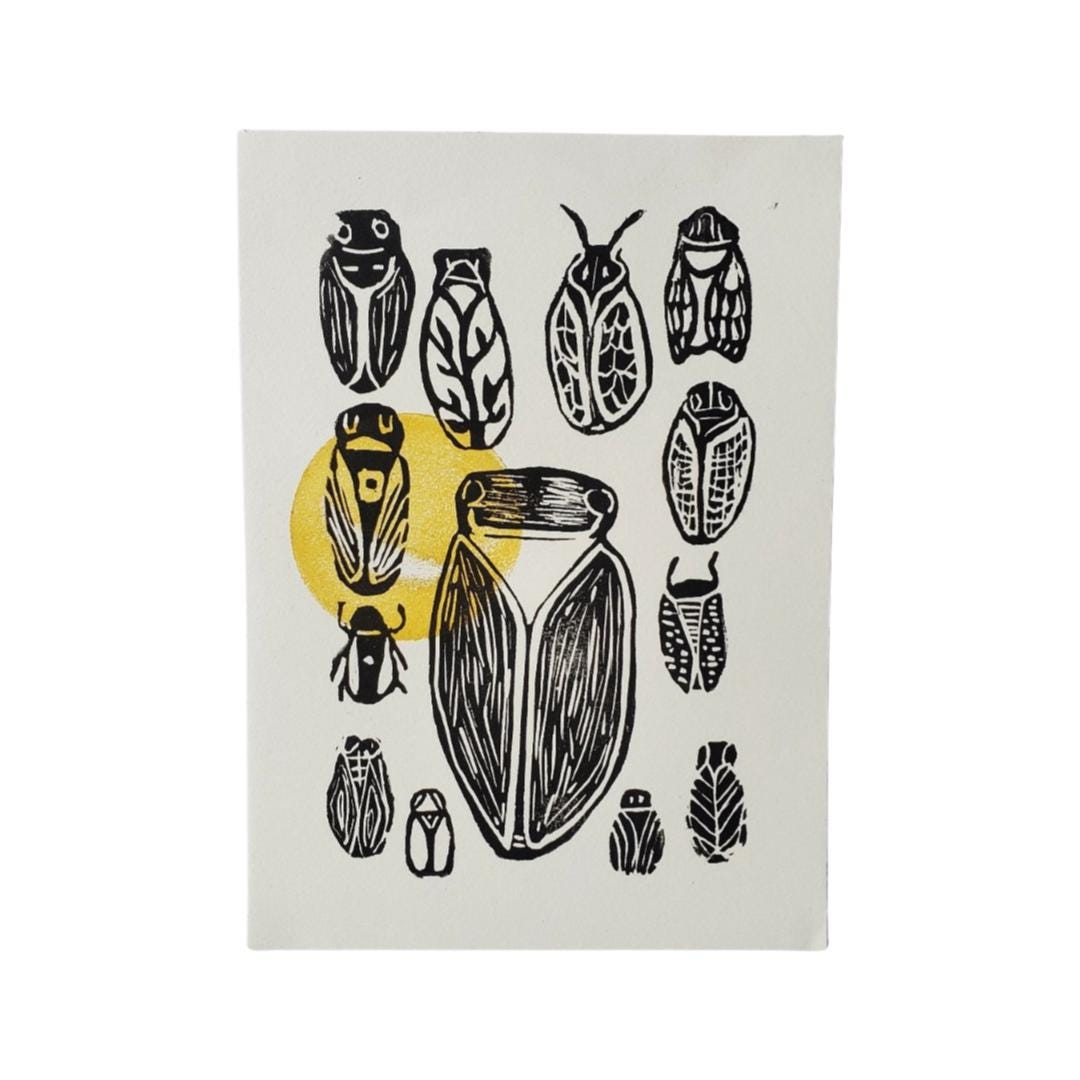 Cicadas 13 Ways Linocut Print, Cicada Linoleum Block Print, Hand ...
