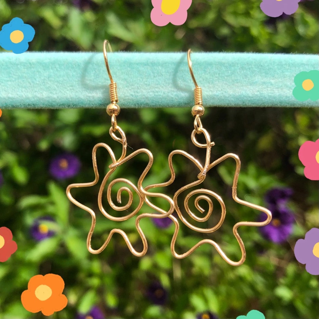Gold Silver Wire Sun Earrings - Etsy