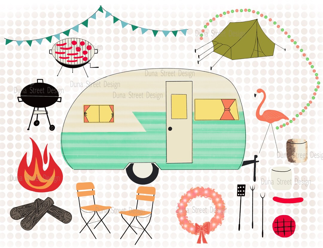 Retro Camper Clipart Bundle Pack | 300 Dpi Digital Download PNG, JPEG ...