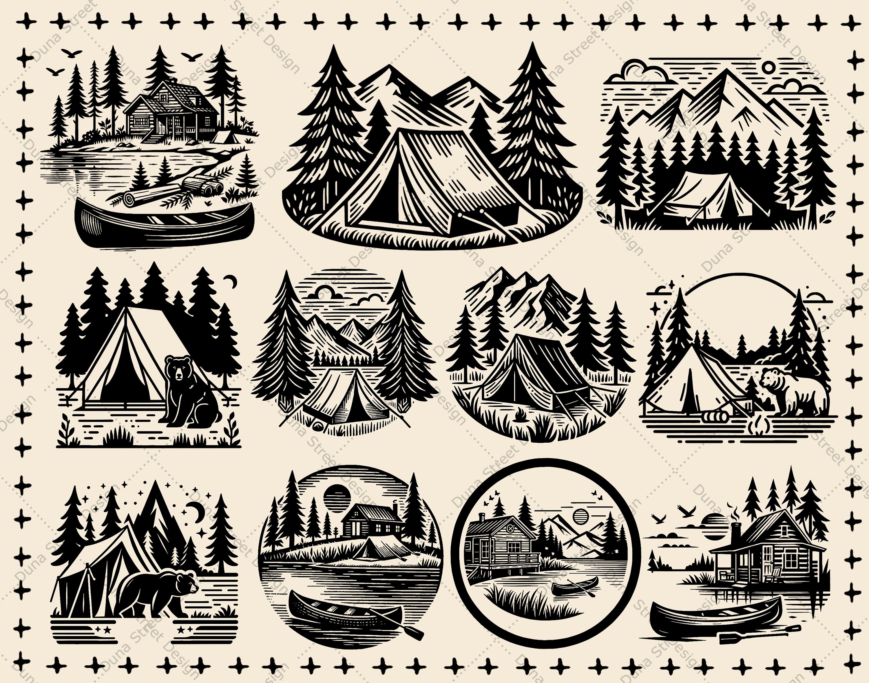 Retro Summer Vacation Camping Vector Clip Art Bundle - 1950s Mid ...