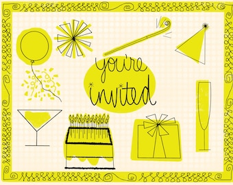 Retro Cocktail Party Invitation Clip Art Bundle Pack 300 Dpi - Etsy