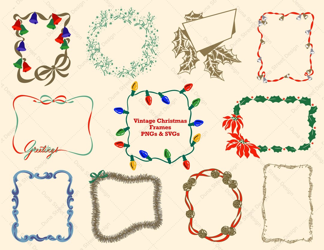 Retro Christmas Borders PNG & SVG, 1940s 1950s Frames, Digital Download ...
