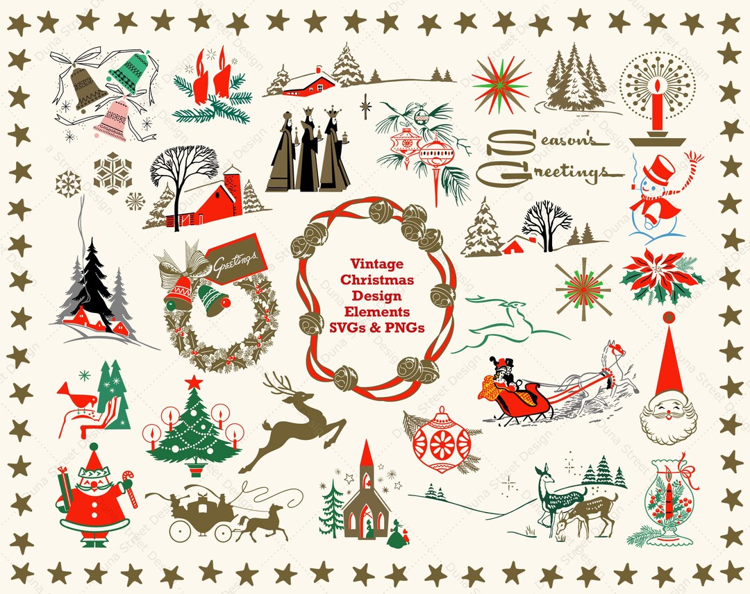 Retro Christmas Clipart: 1950s PNG & SVG Design Elements (digital ...