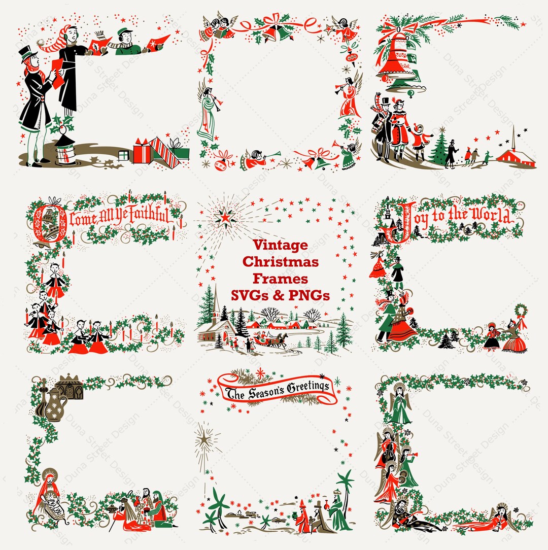 Retro Christmas Frames Borders PNG & SVG, Digital Download Files ...
