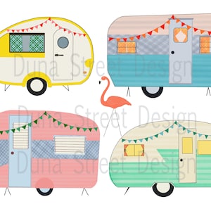 Retro Camper Clip Art Bundle: Vintage Trailer Graphics (digital ...