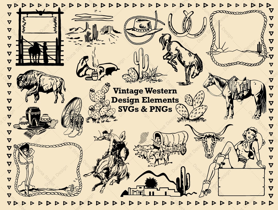 Retro Vintage Western SVG PNG Files Digital Download Mid Century Cowboy ...