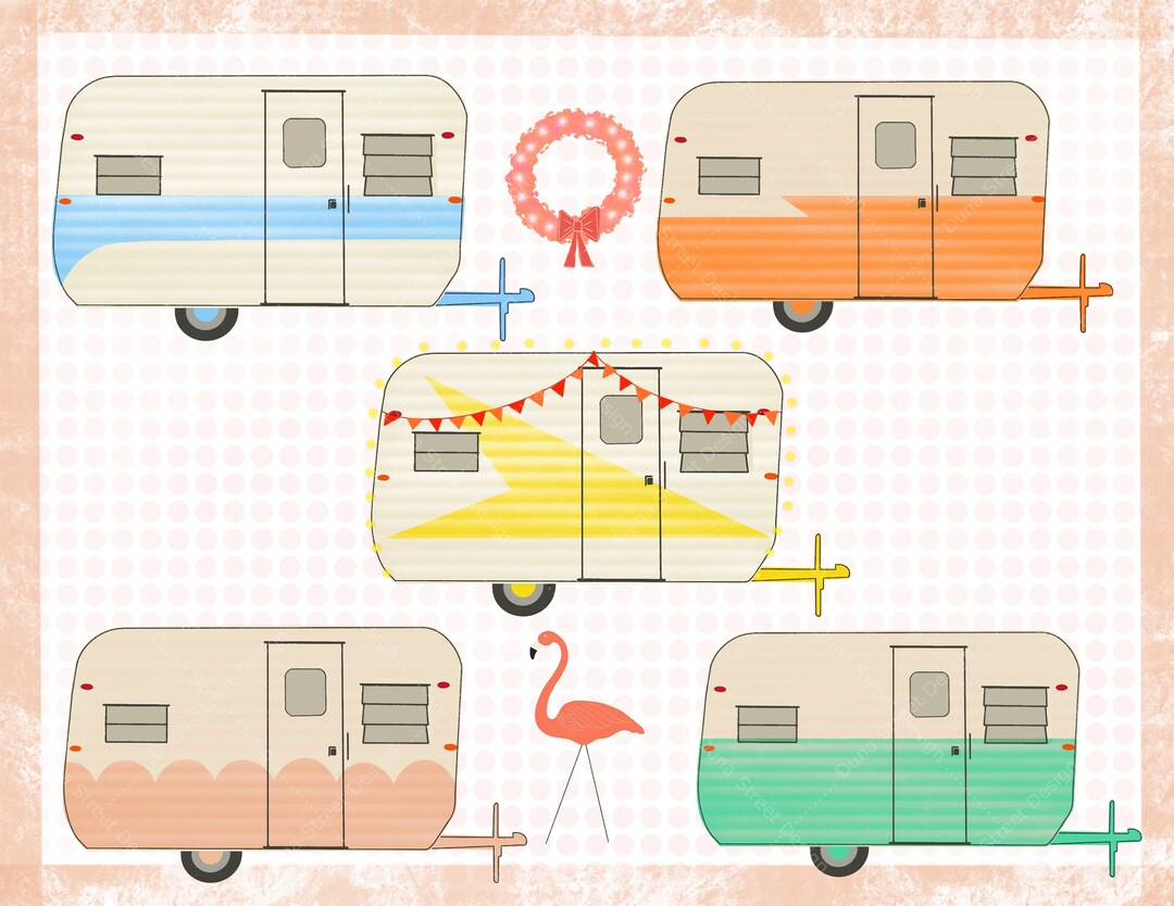 Retro Camper / Trailer Clip Art Bundle Pack | 300 Dpi Digital Download ...