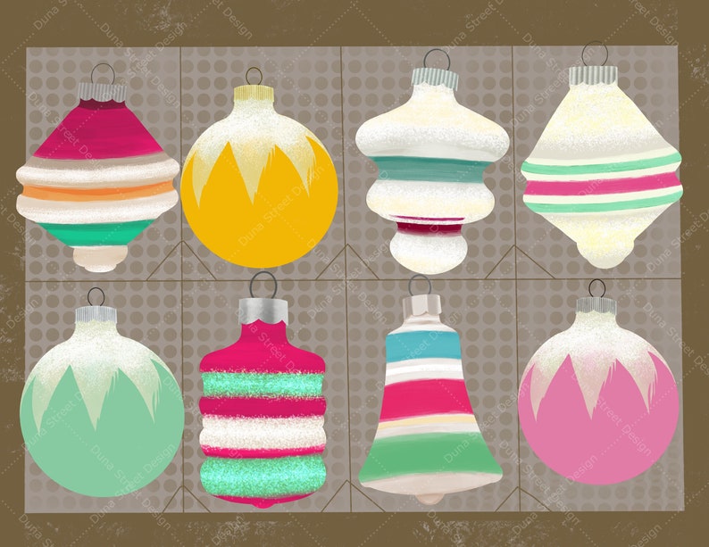 Vintage Christmas Ornaments Clip Art Bundle Pack Digital Download PNG ...