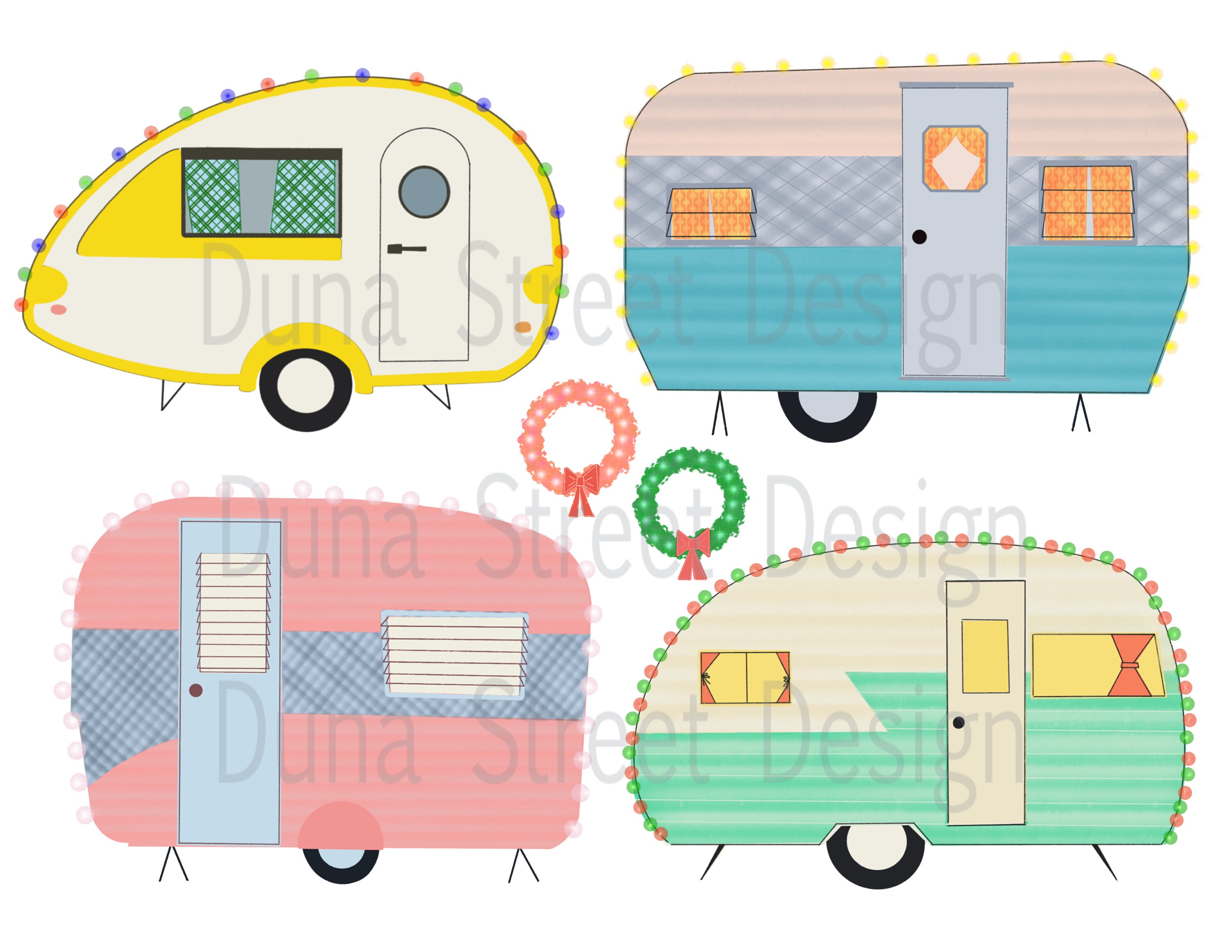 Retro Camper / Trailer Clip Art Bundle Pack 300 Dpi Digital Download ...