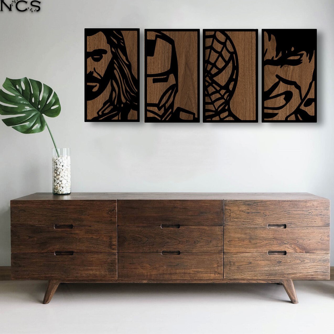 Avengers Portraits Wooden Wall Art Set of 4, Geometric Wall Decor, 3D ...