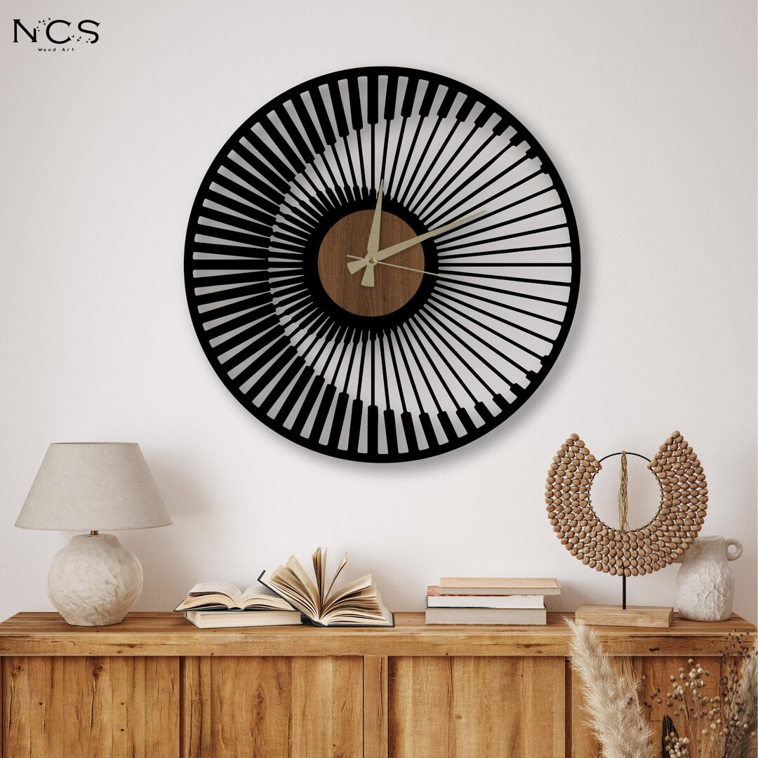 Modern Large Wooden Wall Clock - Rustic Minimalist Oversized Mid ...