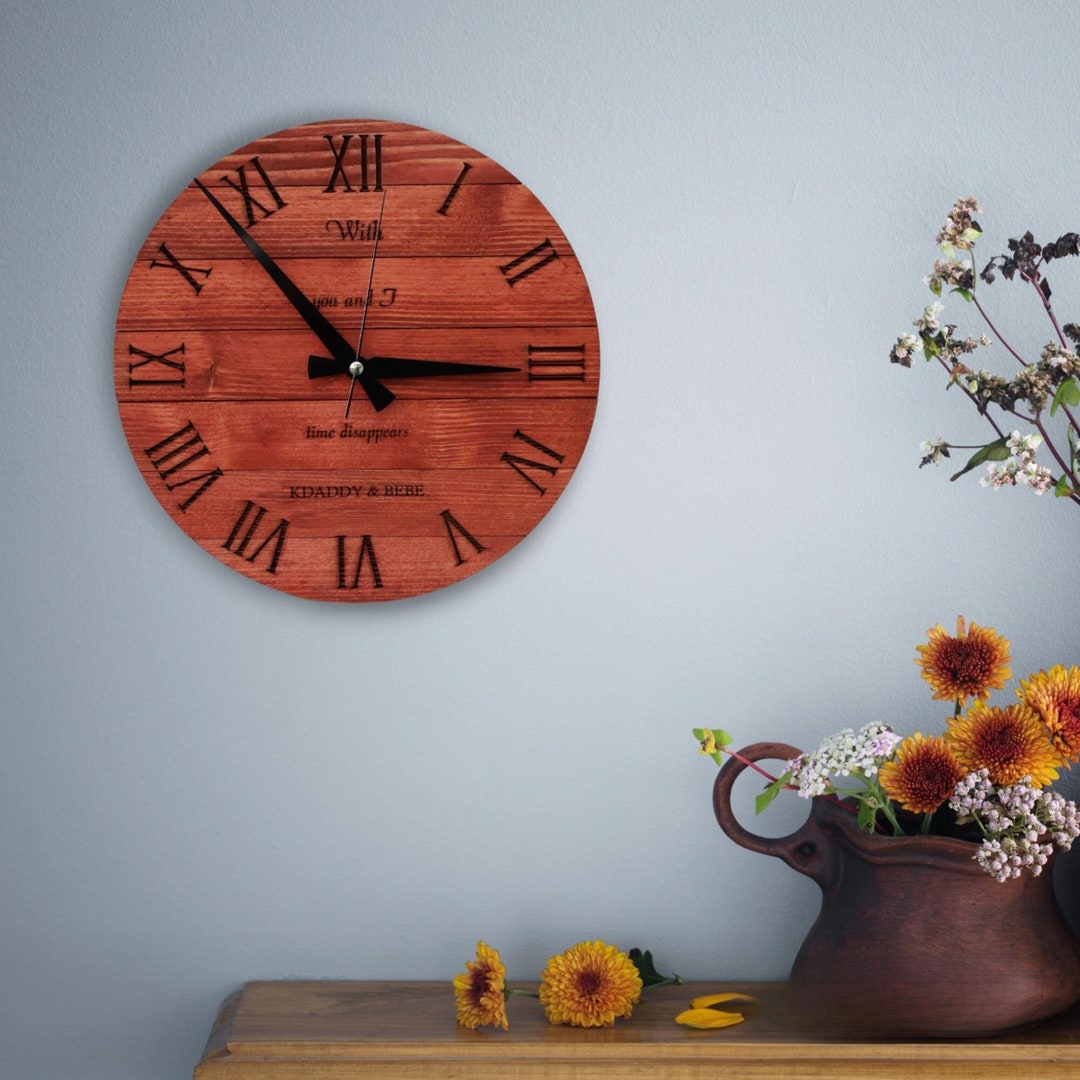 Personalized Mid Century Modern Wooden Wall Clock, Rustic Reclaimed ...