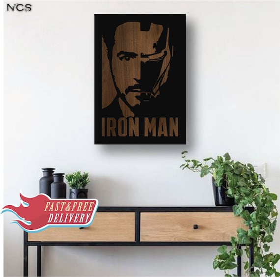 Iron Man Wooden Artrobert Downey Ironman Wall Decor Wood | Etsy