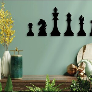 Chess Set, Board Game Decor, Chess Wall Art, Chess Pieces Wood Wall Art ...