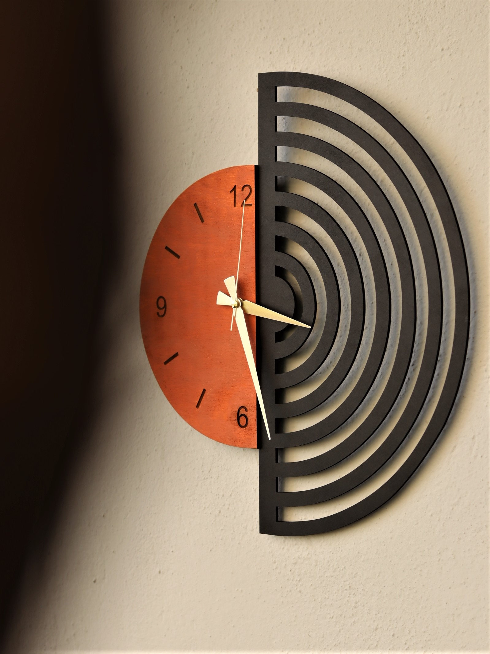 Mid Century Modern Wooden Wall Clock, Minimalist Scandinavian Decor ...