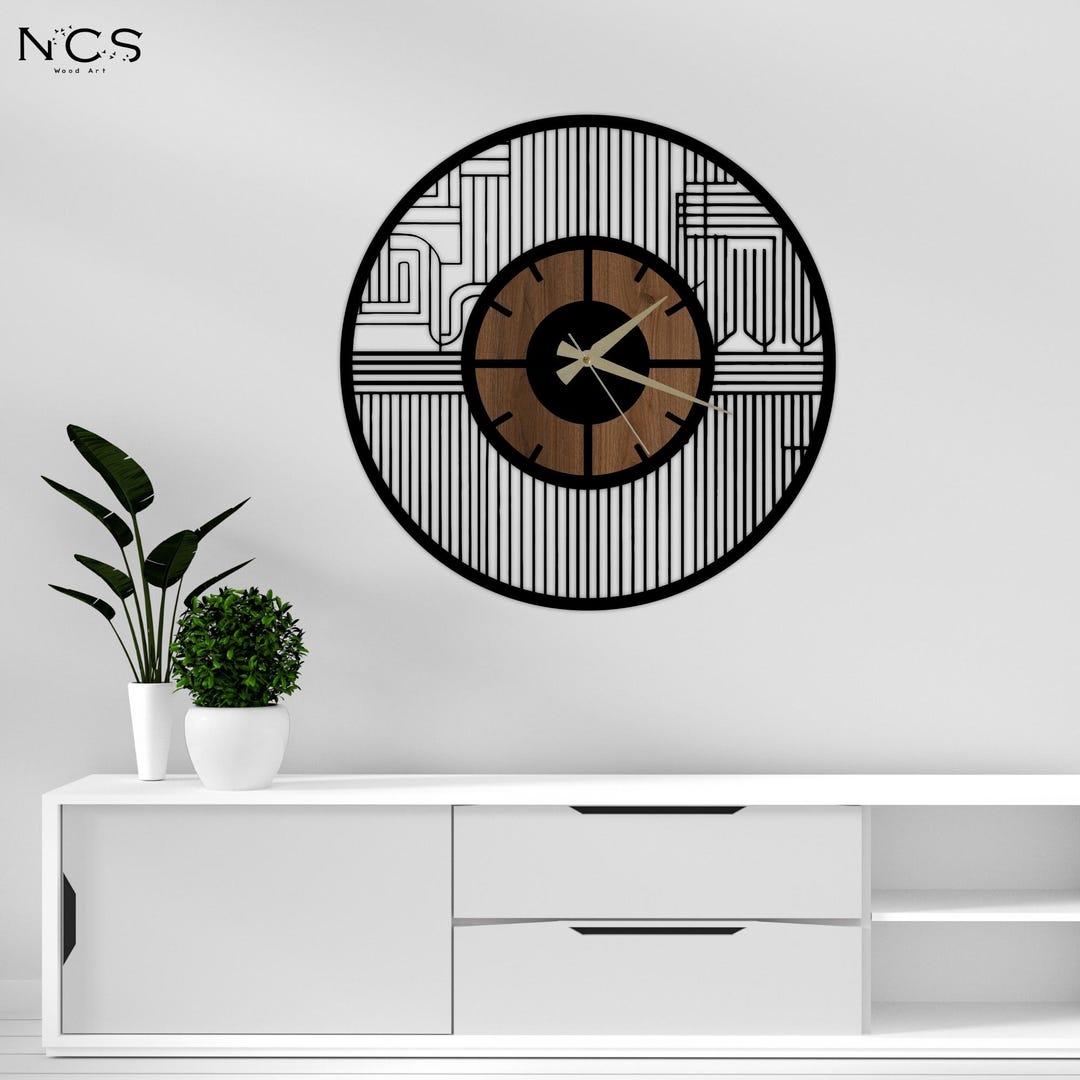 Mid Century Modern Wooden Wall Clock With Geometric Design - Modern ...