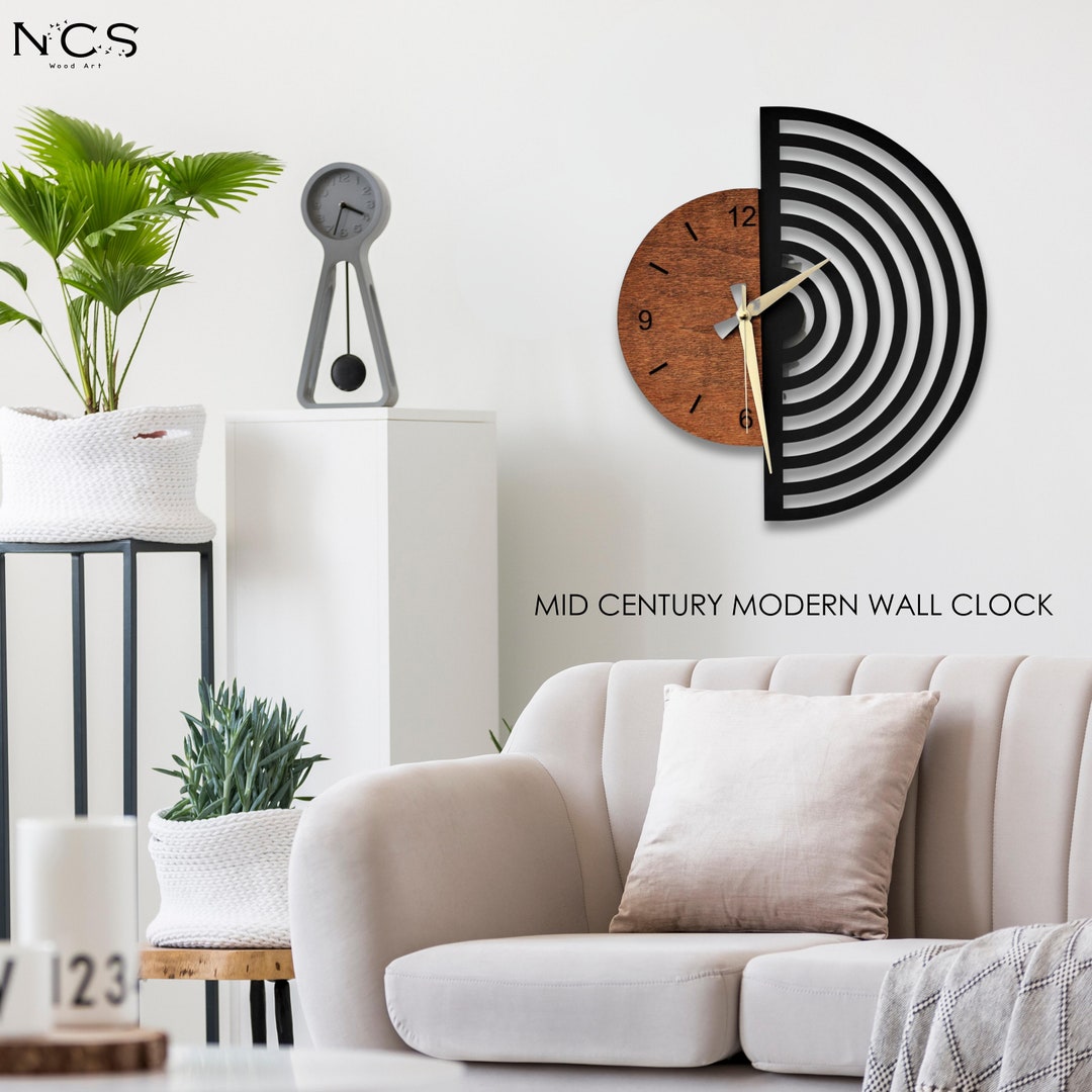 Mid Century Modern Wooden Wall Clock, Minimalist Scandinavian Decor ...